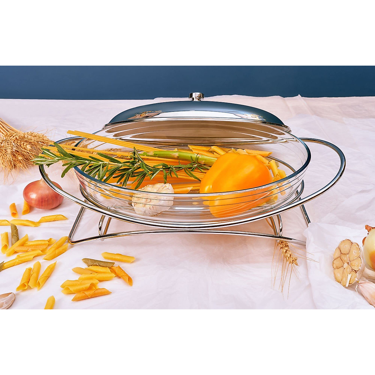 Rigeli Regent 18/10 Contempo Chromeplated 101.4 (oz), 3 Lt. Oval Warmer, Chafing Dish with Stainless Steel Cover, Buffet Servers, Silver