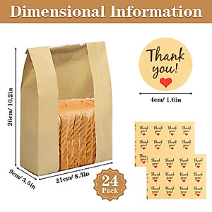 Paper Bread Bags for Homemade Bread, 24 Pack Sourdough Bread Bags with Thank You Seal Stickers, Large Bread Loaf Bags with Clear Window for Baked Food Packaging Storage(13.7x8.2x3.5 inch)