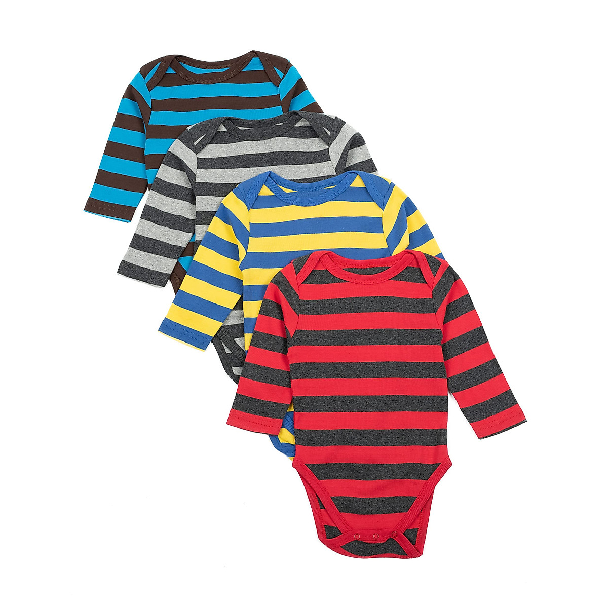 Leveret Baby Boys Girls 4 Pack Long Sleeve Bodysuits Cotton Striped Boys 2 12-18 Month