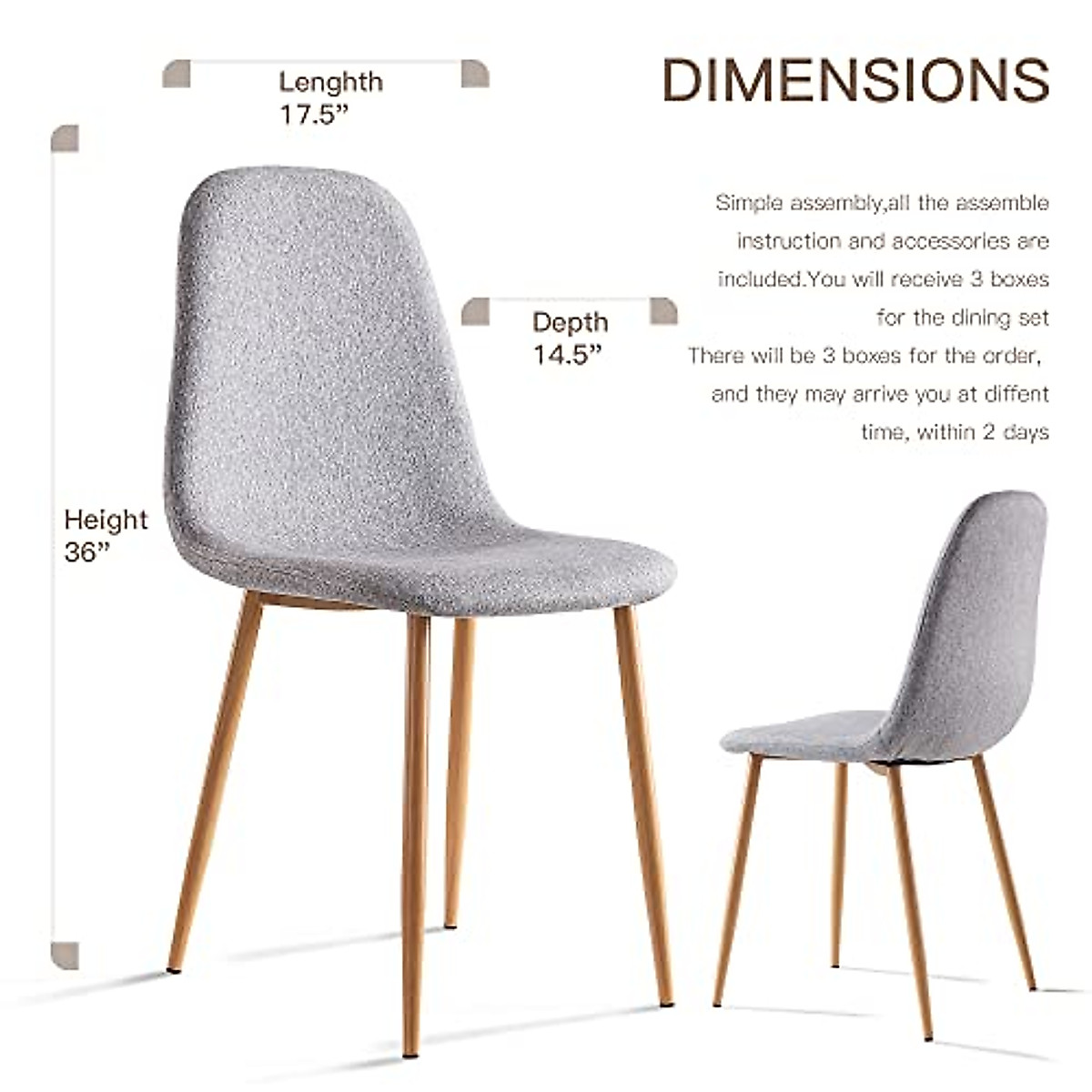 Bacyion Modern Dining Room Table Set 5 Pieces Dining Table Set for 4 - Rectangle Glass Dining Table with 4 Grey Fabric Dining Chairs - Kitchen & Dining Room Sets for Dining Room Kitchen