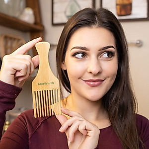 GranNaturals Wooden Comb & Hair Pick - Natural Wood Volumizing & Styling Tool for Thick, Coarse, Curly Hair - Non-Static Comb for Afro & Beard - Long Tooth Detangling Accessories for Men & Women