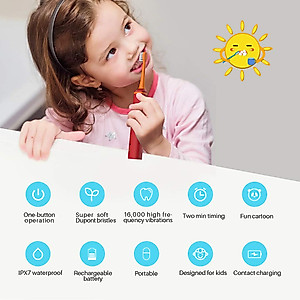 leyoung Kids Electric Toothbrush, Vibrating Toothbrush for Children Boys and Girls Age 3-13, with Smart Timer Rechargeable Electric Toothbrush, IPX7 Waterproof, Christmas Gift for Kids