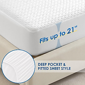 Cozymaker Full Size 100% Waterproof Mattress Protector, Cooling Mattress Cover Fitted 8-21" Deep Pocket, 3D Air Fabric Soft Breathable Bed Mattress Pad Cover Noiseless Washable