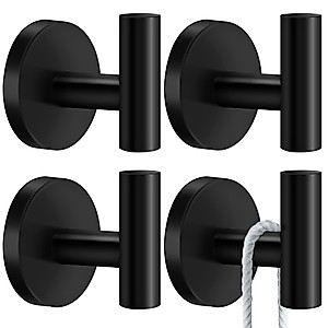 Moptrek Hooks, Bathroom Hook SUS 304 Stainless Steel Heavy Duty Door Hanger Coat Robe Clothes Modern Wall Hook Holder for Bathroom Kitchen Bedroom Pool Hotel 4 Packs (Matte Black)