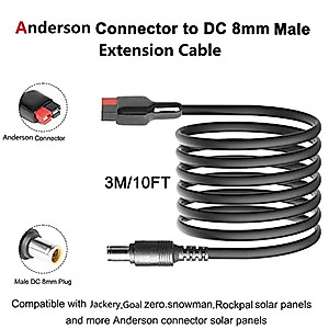 10Ft Jackery Extension Cable 14AWG Anderson Connector Solar Panel to DC 8mm Extension Cord,Connect Jackery SolarSaga 100W/100X Solar Panel to Explorer 1000/500/550/300/240/160 Portable Power Station
