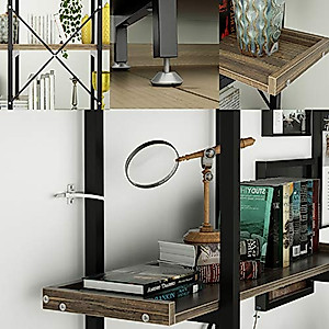 SEISSO 5 Tier Bookcase, Open Bookshelf Metal Shelving Unit Etagere Bookcase Solid Tube Wood Shelves Rustic Bookshelf Modern Style Bookcase Furniture for Home Office Living Room 37" x 31.5" x 11.8"