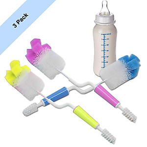 Easy Swivel Bottle and Nipple Brush for Baby Bottles | Makes Cleaning Easy (3 Pack)
