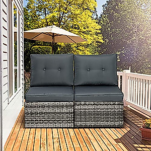 SUNVIVI OUTDOOR Grey Wicker Patio Sofa Chair Armless with Cushions, Aluminum Frame Outdoor Furniture for Garden Backyard Pool, 2 Piece