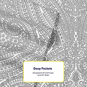 Queen Sheets Paisley Grey - 6 Piece 1500 Supreme Collection Fine Brushed Microfiber Deep Pocket Queen Sheet Set Bedding - 2 Extra Pillow Cases, Great Value, Queen, Paisley Gray