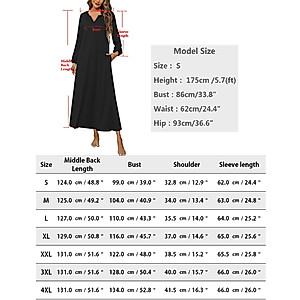 Marvmys Womens Cotton Long Night Gown Long Sleeve Nightshirt Sleepwear with Pockets Black L