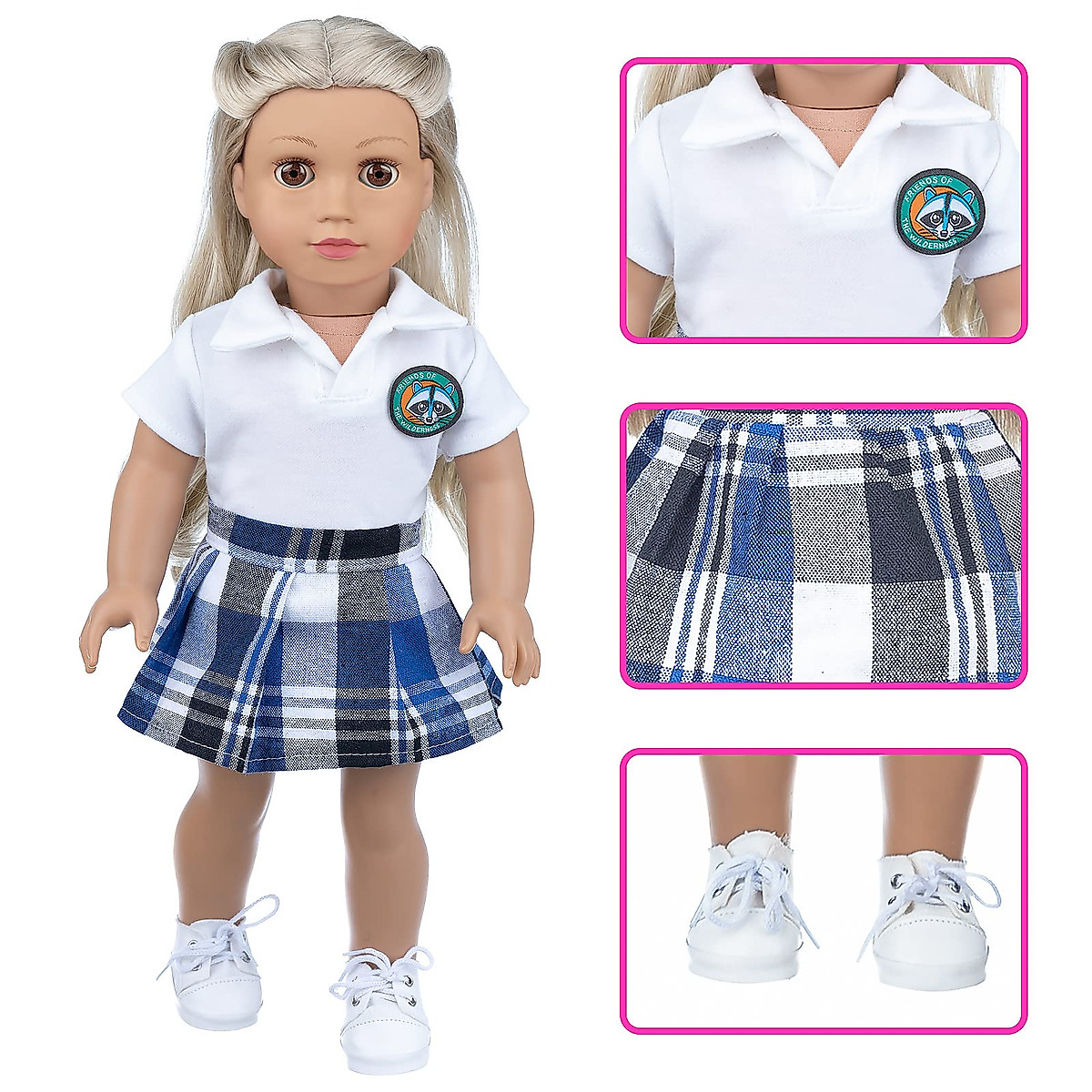 DOTVOSY Designed for American 18 inch Doll Accessories and Clothes School Supplies Set 21 Pcs for 18" Dolls Including Doll School Outfits Uniform, Backpack, Shoes, Pencil, Ruler, Etc