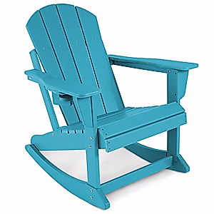 ABCPATIO Adirondack Rocking Chairs Weather Resistant Outdoor Patio Chair with Cup Holder, Seat Width 21.6" Turquoise