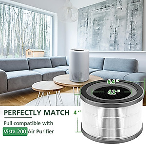2 Pack Vista 200 Replacement Filter Compatible with LEVOIT Vista 200 Air Purifier, 3-in-1 H13 True HEPA Filter Replacement, Fit Part No.Vista 200-RF