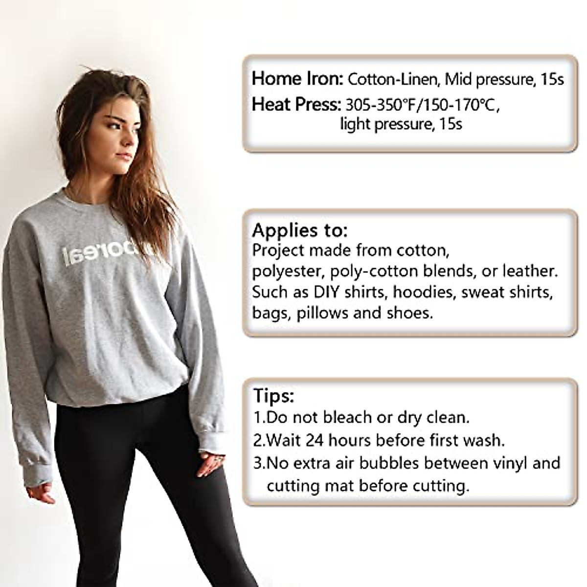 HTV Vinyl Roll, White Iron On Vinyl 12in x 9ft HTV Heat Transfer Vinyl for All Cutter Machine