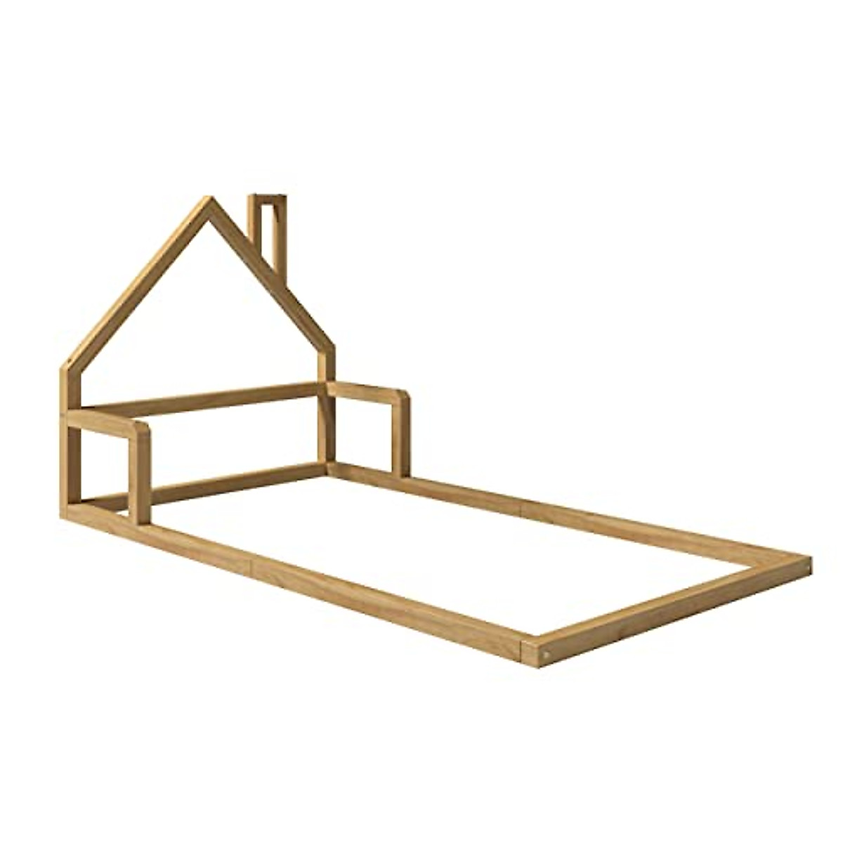 P'Kolino Casita House Twin Floor Bed - Montessori Inspired - Solid FSC Certified Solid Wood Floor Bed - Natural Wood