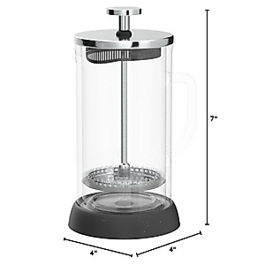 Oggi Glass French Press Coffee Maker (12oz)- Borosilicate Glass, Coffee Press, Single Cup French Press, Stainless Steel Lid, 3 cup Capacity