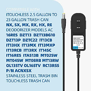 6V AC Power Adapter for iTouchless Automatic Sensor Trash Cans 2.5 to 23 Gallon, 6.4Ft Long Power Cord Supply, for iTouchless Trash Can Parts, 13 Gallon Trash Can Ac Adapter Power Cord