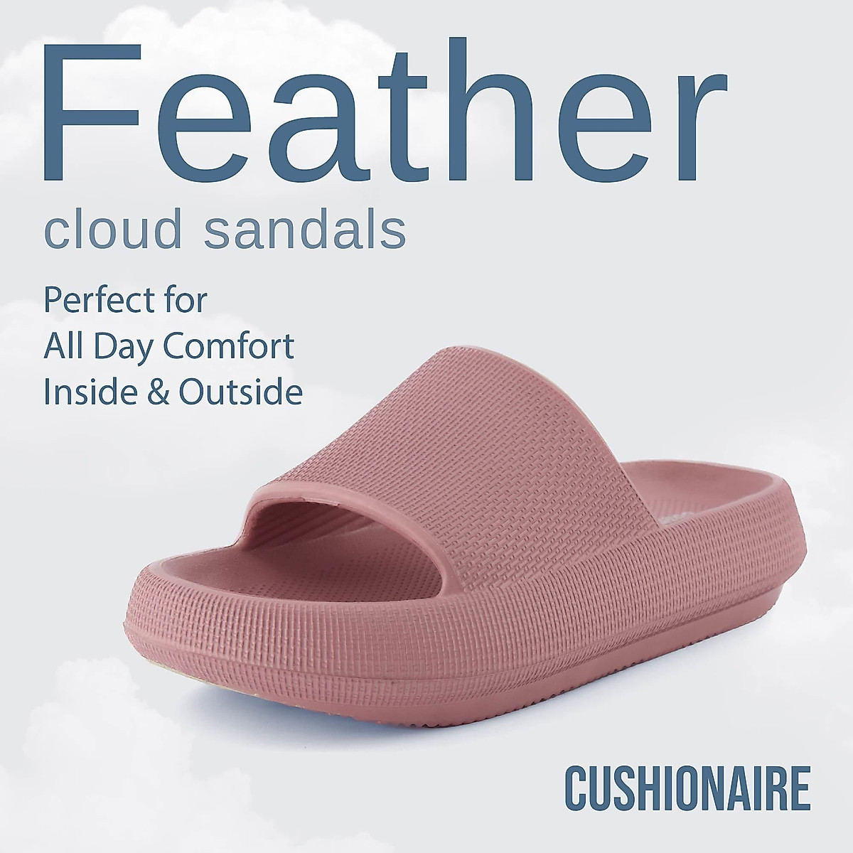 CUSHIONAIRE Feather Slides – Comfortable Cloud Cushion House Slippers for Women, Indoor Outdoor EVA Foam Foot Spa Shower Shoes, Non-Slip Arch Support, BLUSH 8