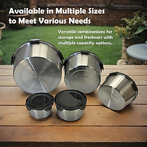 EleganceEssentials Stainless steel food storage containers leak proof & airtight lids for Kitchen,stainless steel bowl,meal prep lunch box,freezer and microwave safe (5-piece)