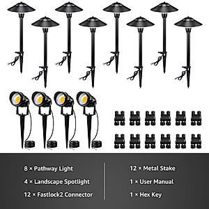 SUNVIE LED Landscape Lights Low Voltage Pathway Lights 12V Landscape Lighting Kit Aluminum Low Voltage Landscape Pathway Lights with Stake Waterproof for Walkway Yard Garden, 12 Pack with Connectors