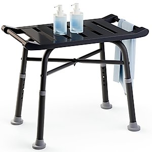 Adjustable Heights Shower Chair, Waterproof Bathroom Bath Bench Seat, Shower Bench with Suction Feet, Shower Stool for Elderly Disabled with Handles and Rust Resistant Legs, 300 LB Weight Cap, Black