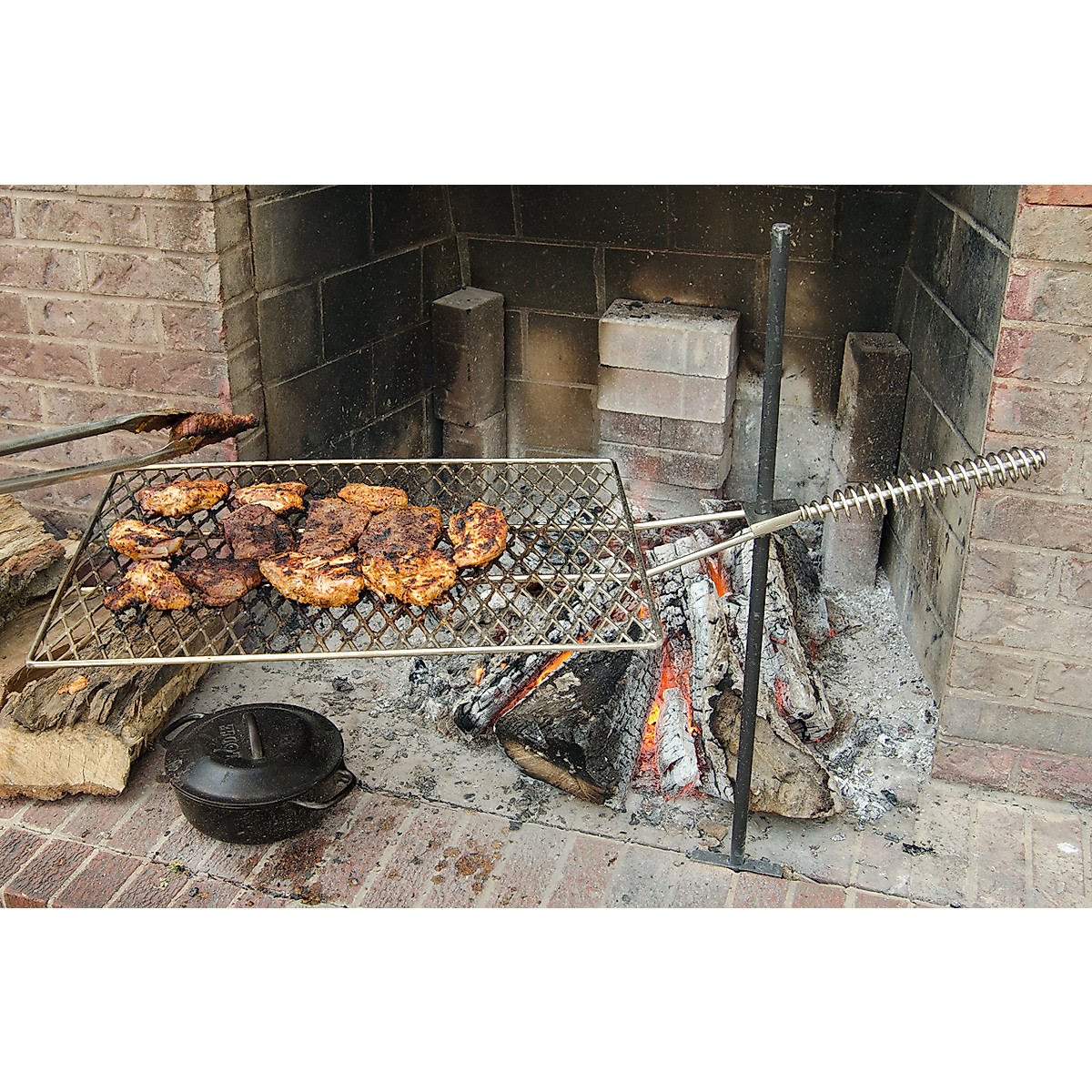 Heavy Duty Large Campfire Grill, Fully Adjustable Swiveling BBQ with long handle, Lifetime Durability, Perfect for Fire pits and rings. Easily portable for camping. Made in USA (15x21)