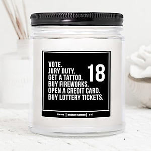 YouNique Designs 18th Birthday Candle 9oz Candle Gifts for 18 Year Old Girl, Boy, Daughter, Son, Male, Him, 18th Birthday Candles Gifts for Turning 18, 18th Birthday Present (Mahogany Teakwood)