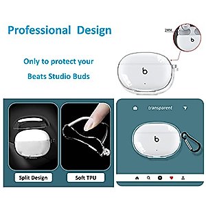 Soft TPU Transparent Case for Beats Studio Buds Case 2021, Shockproof Case Warterproof Case Cover Protective Case with Keychain (Transparent)