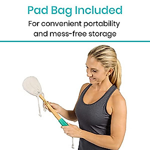 Vive Lotion Applicator for Back, Feet (17.5") - Self Washer Beauty Shower Sponge, Long Handle Cream Wand for Elderly, Women - Apply Medicine, Skin Cream, Body Wash, Sunscreen, Tanner (Easy Clean) (Light)