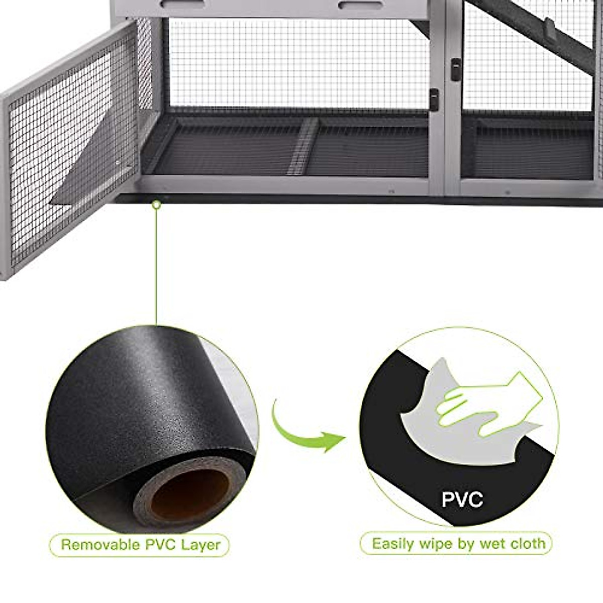 Gutinneen Rabbit House Indoor Outdoor Rabbit Hutch with Ventilation Door,Wooden Bunny cage with No LeakageTray, Removable Bottom Wire Mesh & PVC Layer,Chicken Coop UV Panel