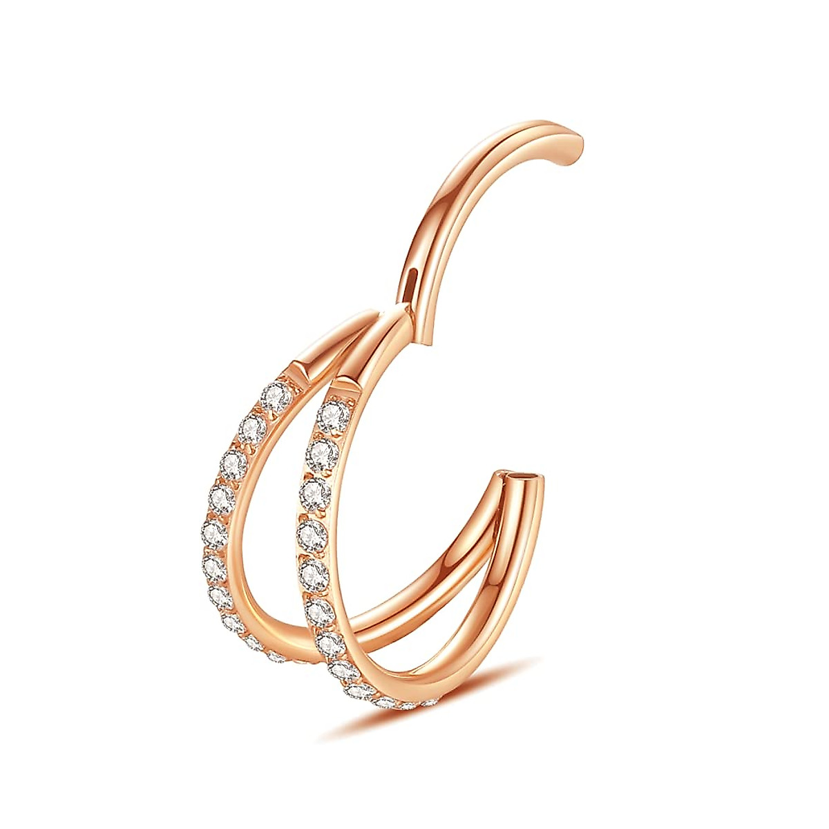 Yrogcu 16G Silver 8mm Hinged Nose Ring Hoop Double Open Ring Diamonds Septum Piercing Jewelry Cartilage Earrings Stainless Steel Helix Earring Hoop Daith Lip Eyebow Belly Ring with Shiny Clear CZ