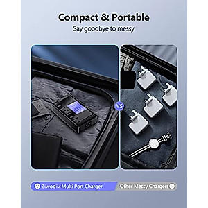 USB Charging Station, Ziwodiv 8-Ports USB Charger Station, 60W/12A Multi Port USB C Hub Charger with LCD Display for Multiple Devices, Compact Desktop Charging for iPhone iPad Samsung Android Tablet