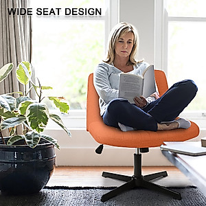 LEMBERI Fabric Padded Desk Chair No Wheels, Armless Wide Swivel Home Office Desk Chair,120° Rocking Mid Back Ergonomic Computer Task Vanity Chair for Office, Home, Make Up,Small Space (Brown)