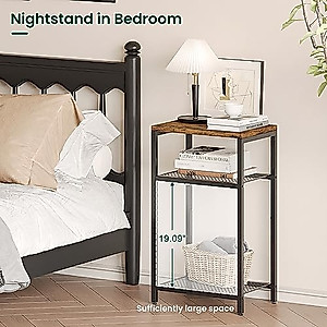 Yifeel Side Table Set of 2, 3 Tier End Table with Storage, Tall Telephone Table, Night Stand for Small Spaces, Sturdy Metal Frame, Living Room, Bedroom, Rustic Brown and Black JET001NSR2