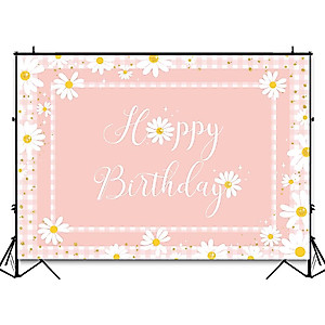 Avezano Daisy Backdrop Cute Daisy Birthday Party Decorations Floral Photo Background for Kids Birthday Party Retro Boho Groovy Theme Bday Cake Table Banner Supplies (Pink, 7x5ft)