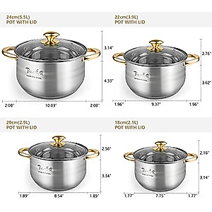 BAERFO Pots and Pans Set -8 Piece Stainless Steel Kitchen Cookware Set,Pots and Pans Set Nonstick cooking sets，suitable for Gas, Electric & Induction, Dishwasher Safe