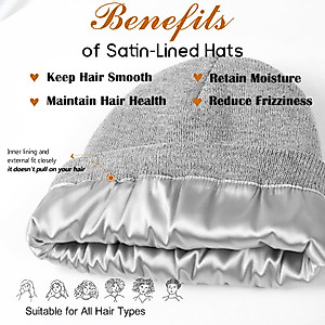 3 Pack Satin Lined Beanie Hats for Women Men Winter Silk Lined Soft Warm Knit Cuffed Beanies Cotton Crochet Slouchy Skull Cap