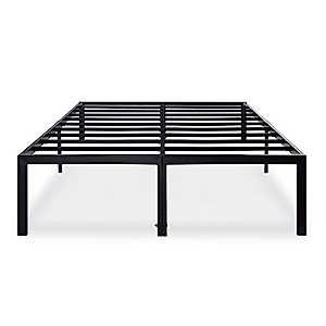 Olee Sleep 10 Inch Gel Infused Layer Top Memory Foam Mattress, King, Blue & 18 inch Heavy Duty King Steel Slat, No Box Spring Needed, Metal, Black
