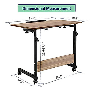 Laptop Cart 31.5" Mobile Table Movable Sofa Side Table with Tilt Tabletop Portable Tray Table for Home Office Height Adjustable Notebook Computer Workstation with Lockable Wheels (Oak)