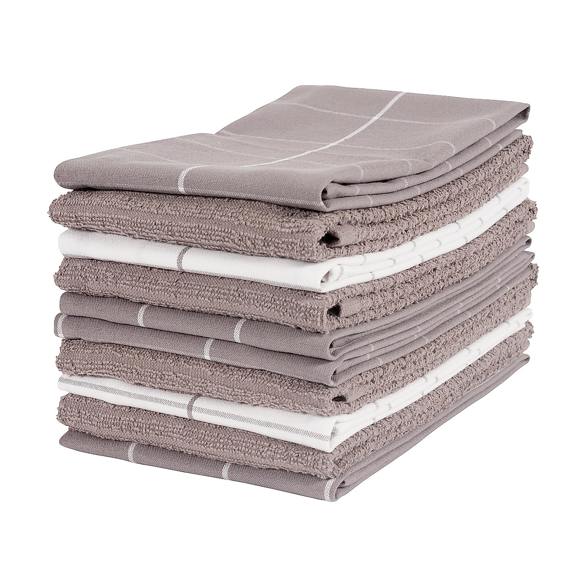 KAF Home Chelsea Assorted Kitchen Towel - Set of 10-18 x 28 Inches - Mixed Flat and Terry Dish Towels (Gray)