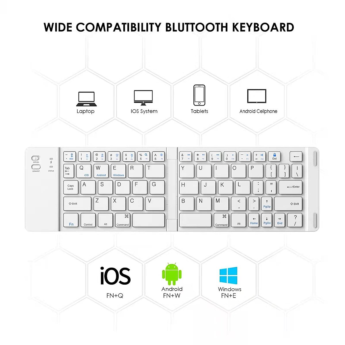 IKOS Folding Bluetooth Wireless Keyboard Slim Pocket Portable Travel Foldable Full Size Keyboard with Stand Holder for iPhone6-13 Max iPad Mini/Pro/Air, iOS Android Windows Laptop Smartphone/Tablet