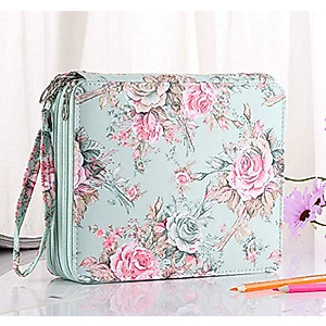 Shulaner 120 Slots Colored Pencil Case with Zipper Closure Large Capacity Green Rose Oxford Pen Organizer Flower Pencil Holder for Artist