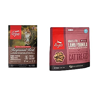 ORIJEN® Dry Cat Food, Grain Free, Premium, High Protein, Fresh & Raw Animal Ingredients, Regional Red, 12lb Freeze Dried Cat Treats, Grass Fed Lamb, 1.25oz