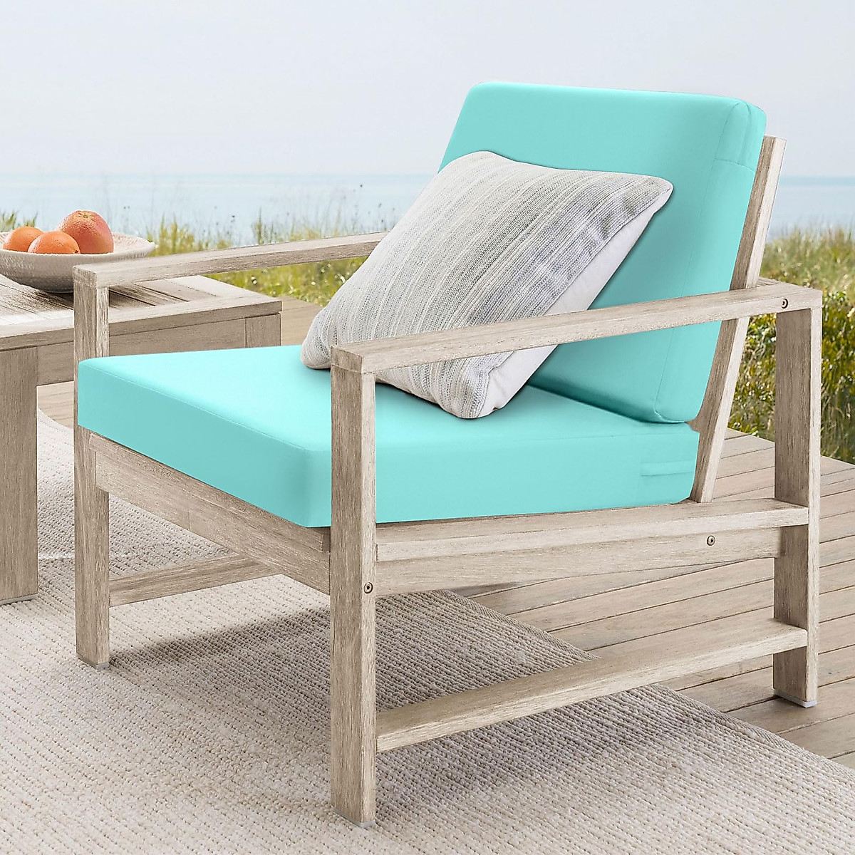 Topotdor Outdoor Deep Seat Cushion Set,Waterproof Outdoor Chair Cushions and Back Cushion for Patio Furniture with Fade Resistant Removable Cover with Adjustable Straps,24"x24"x4" Teal