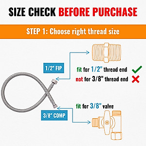 (10 Pack) SUNGATOR 24 Inch Faucet Supply Lines, 3/8" Female Comp Thread x 1/2" FIP Thread Sink Hose, 24" Stainless Steel Braided Faucet Supply Line for Bathroom, with 2 Wrenches and 1 Sealing Tape