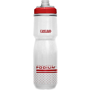 CamelBak Podium Chill Insulated Bike Water Bottle - Easy Squeeze Bottle - Fits Most Bike Cages - 24oz, Fiery Red/White
