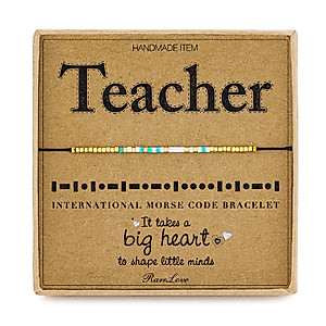 RareLove Teacher Gifts Morse Code Beaded Bracelet Appreciation Gift for Women Waterproof Secret Message Birthday Gifts for Teachers from Student Gold Blue White Tiny Pony Seed Beads Black String