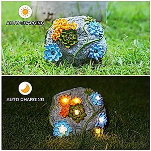 YNGSAYC-POR Solar-Garden-Statue-Outdoor-Decor - Figurine with Succulent and 7 LED Lights,Garden Memorial Stones,Outside Decoration for Patio Yard Porch Lawn Ornaments Gardening Gift