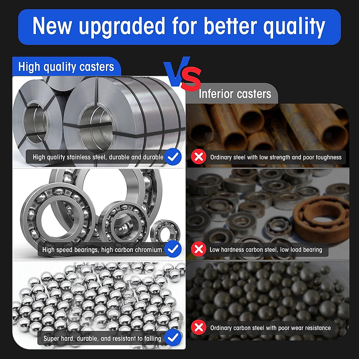 Caster Wheels - 3 Inch Casters Set of 4 Heavy Duty, BOSGEOT Locking Industrial Casters with 360 Degree No Noise Polyurethane Wheels, Swivel Plate Casters with Brake - Pack of 4