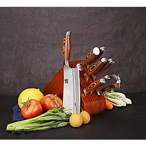 MSY BIGSUNNY 9pcs Knife Block Set, German Steel Kitchen Knife Set with Bone Chopper, Precious Pakkawood Handle for Chef Knife Block Set